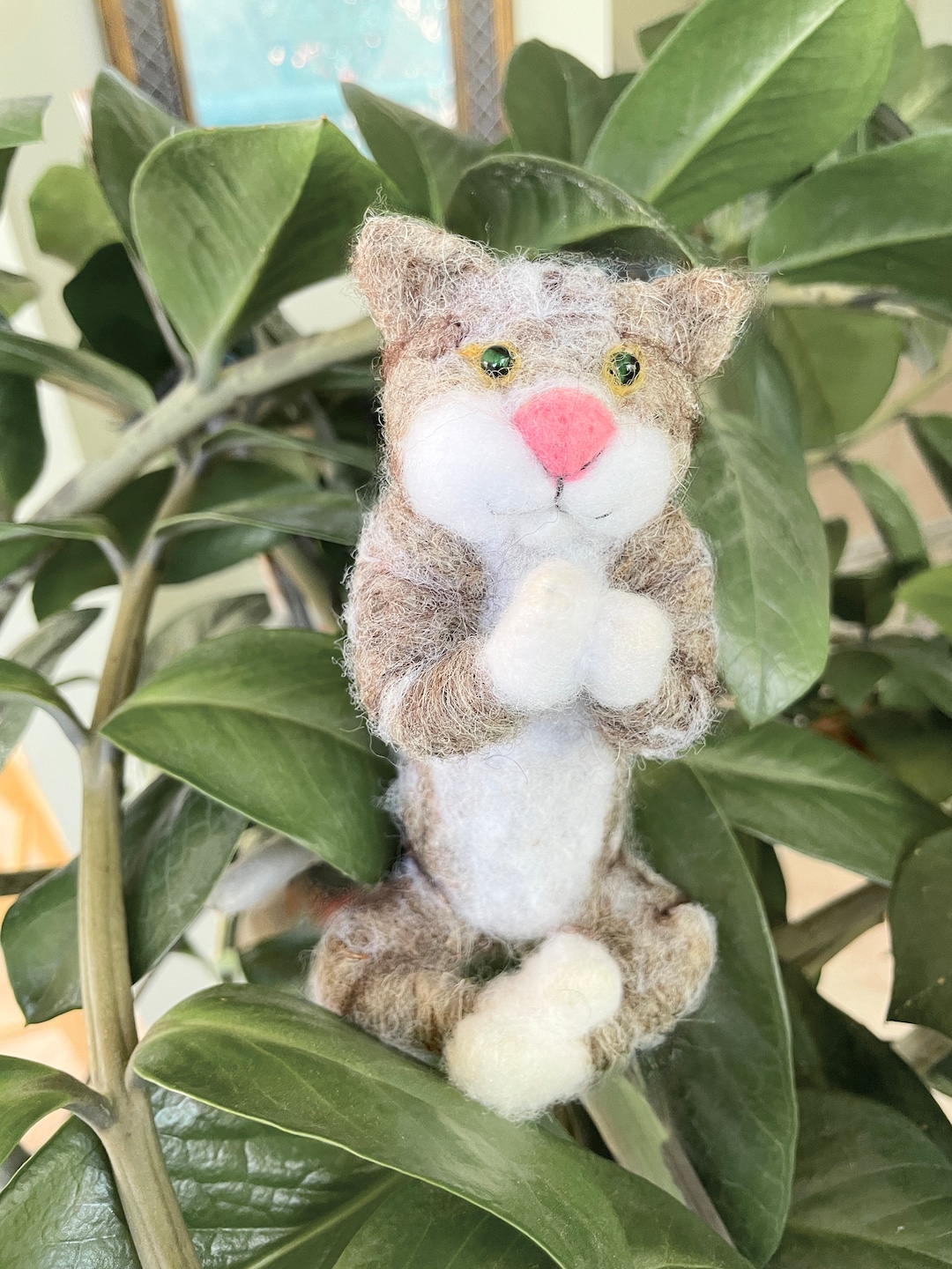 Needle Felted Cat Felting Yoga Art Yoga Cat Figurine Yoga Animal Yoga ...