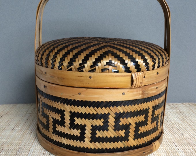 Japanese Bento Box Bamboo Lunch Box Vintage Asian Basket Sewing Caddy ...