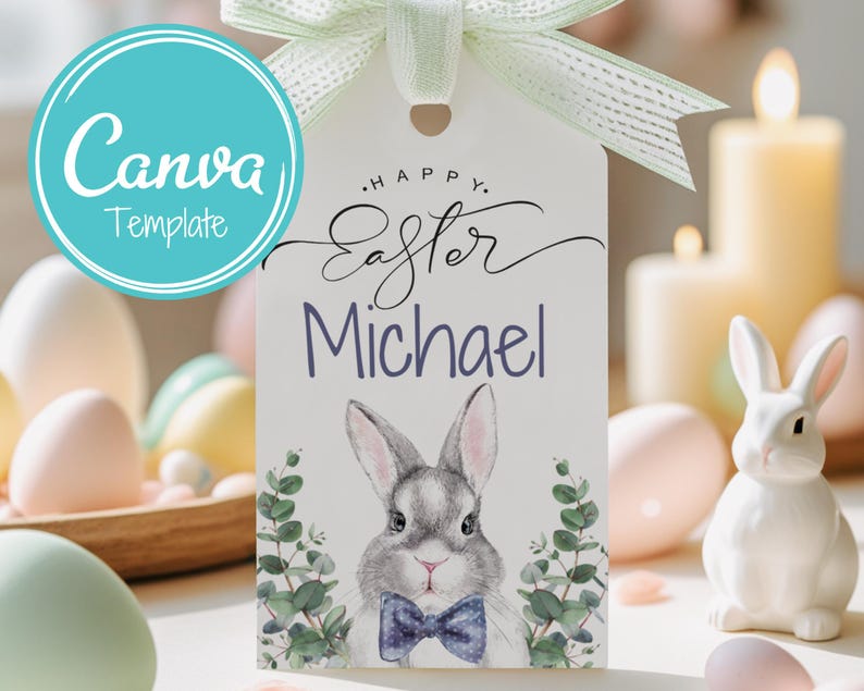 Printable Easter Bunny Gift Tags: DIY Party Favors (2x3.25in, Digital ...