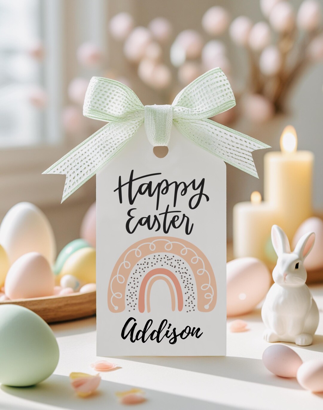 Boho Rainbow Easter Gift Tag: Printable DIY Template (2x3.25in, PDF ...