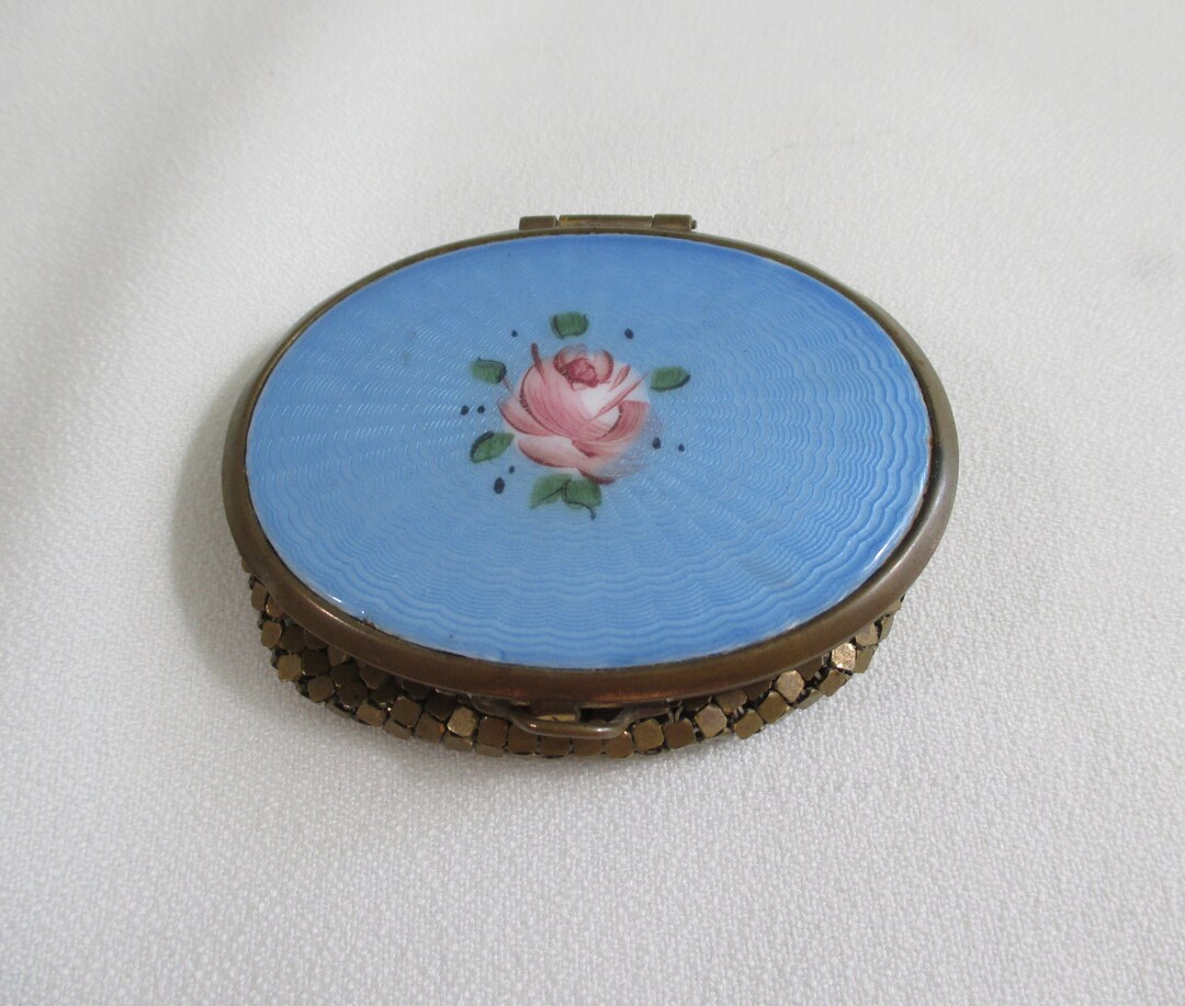 Antique Blue Guilloche Enamel Oval Compact W/rose Design & - Etsy