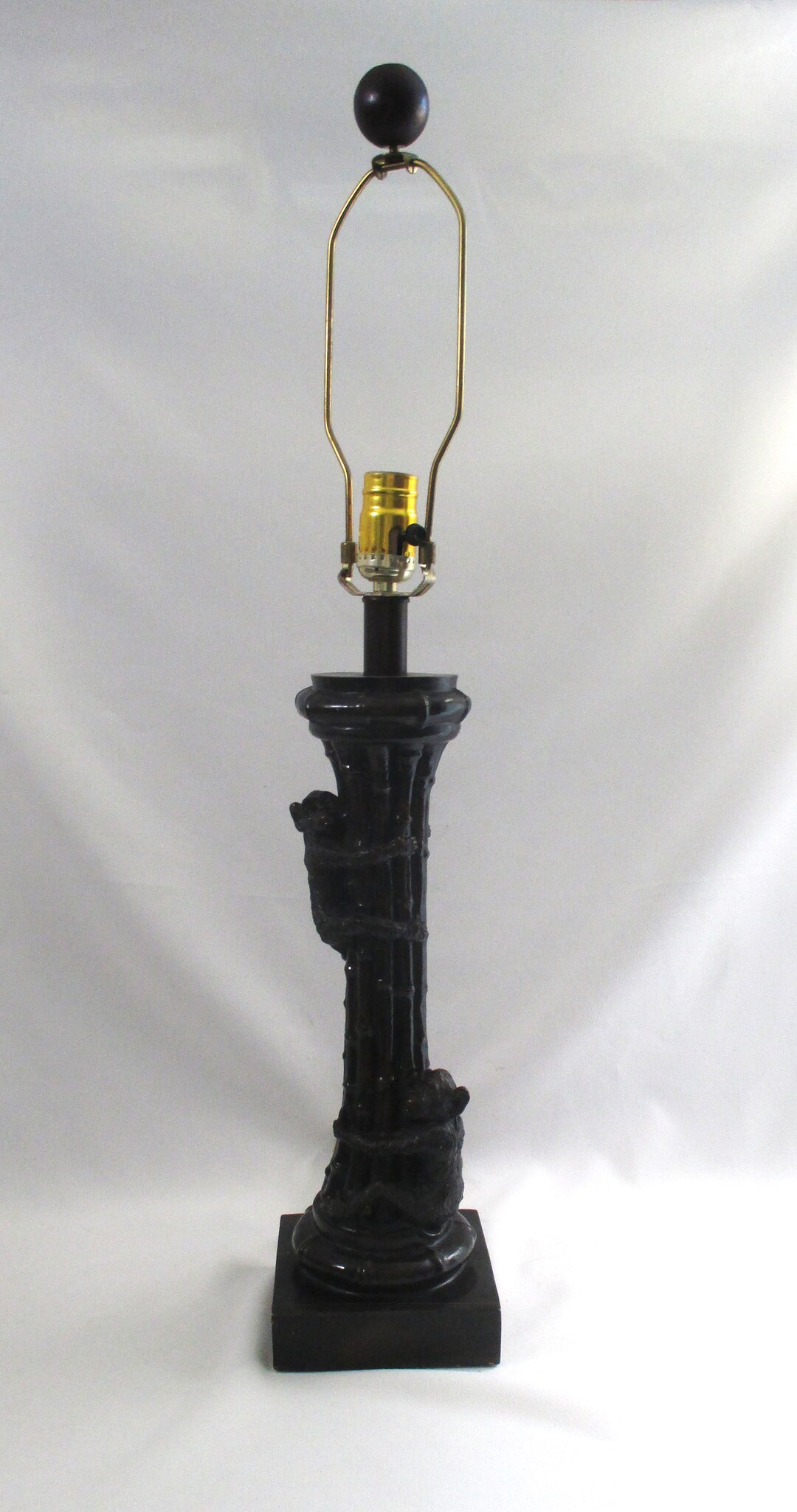 Vintage Monkey Climbing Bamboo Table Lamp Tall Bronze Tone Resin ...