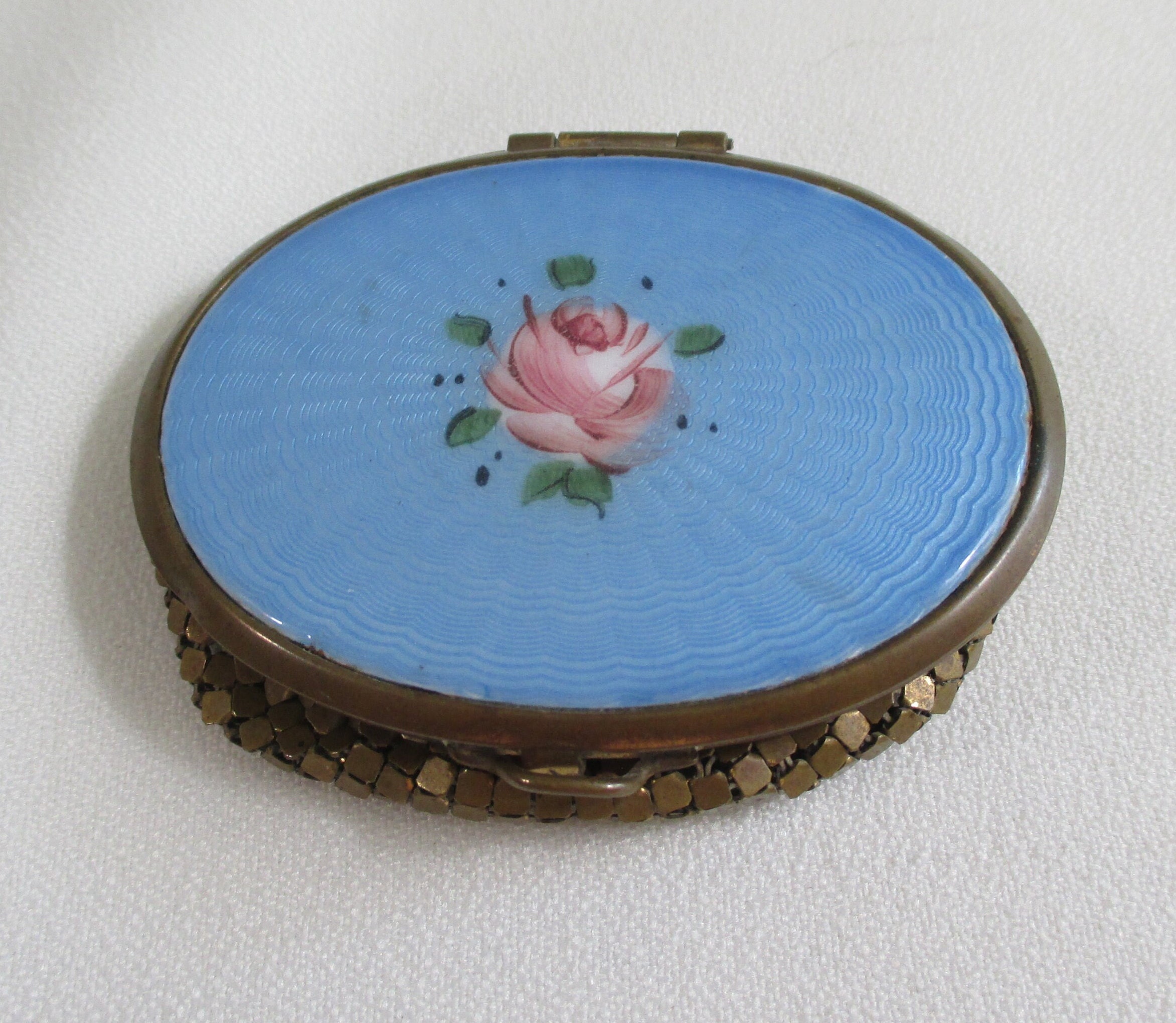 Antique Blue Guilloche Enamel Oval Compact W/rose Design & - Etsy