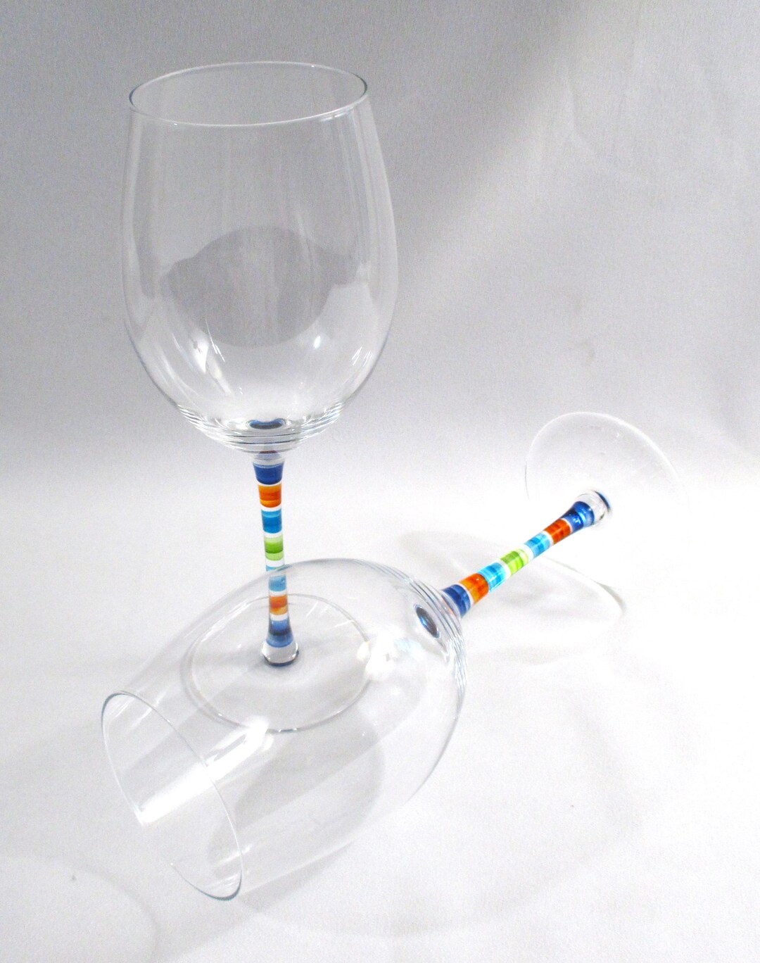 Unique Crystal Wine Goblets With Dark Blue, Orange, Aqua Blue & Green ...