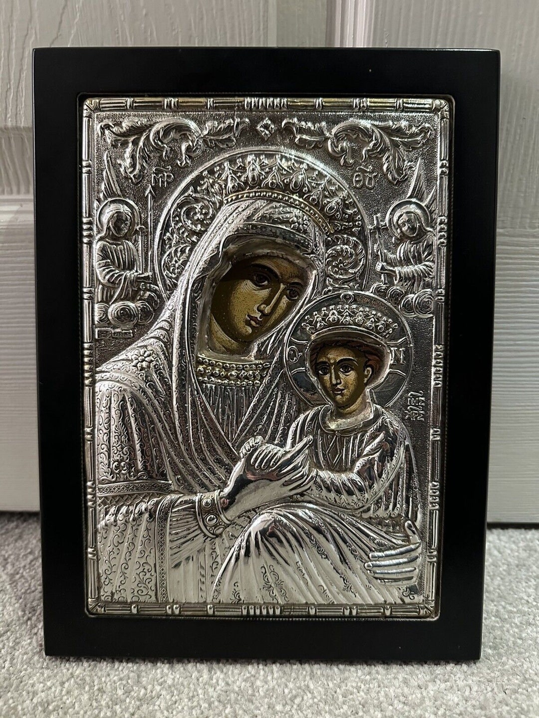 Clarte Byzantine Icon Madonna With Child Pure Silver 925 Framed Hanging ...