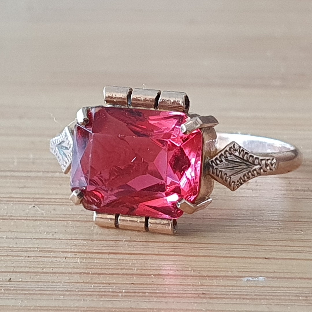 Art Deco 9ct Rose Gold Ring , Ruby Red Paste Stone - Etsy