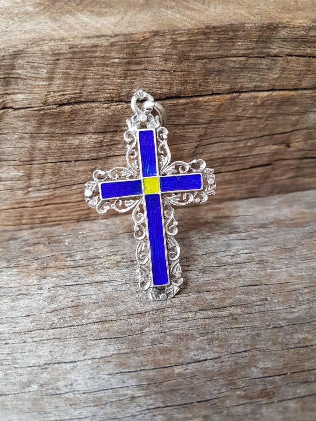 Vintage 800 Silver Enamel Cross Pendant - Etsy