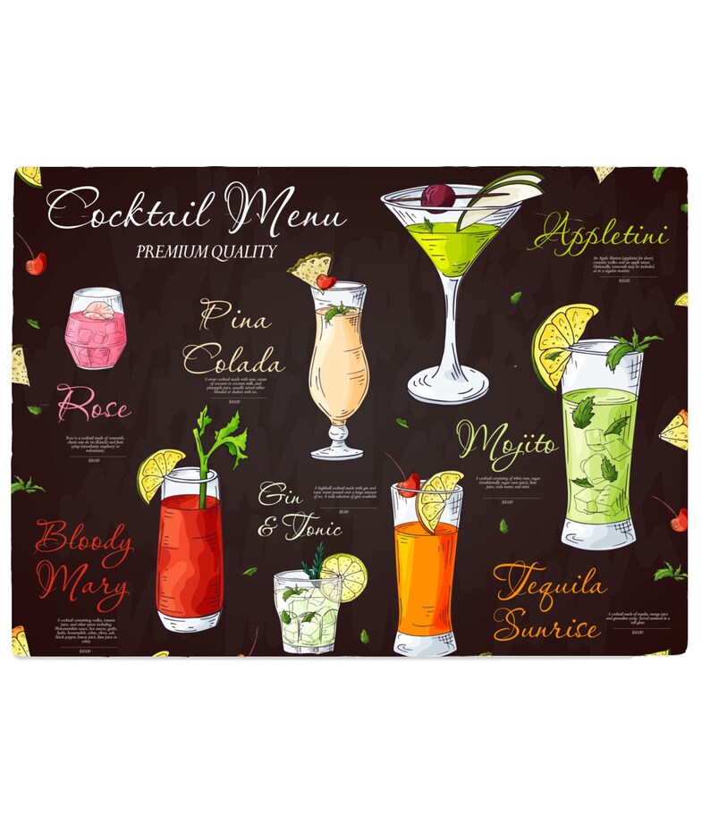 Cocktail Menu Tempered Glass Chopping Board - Etsy