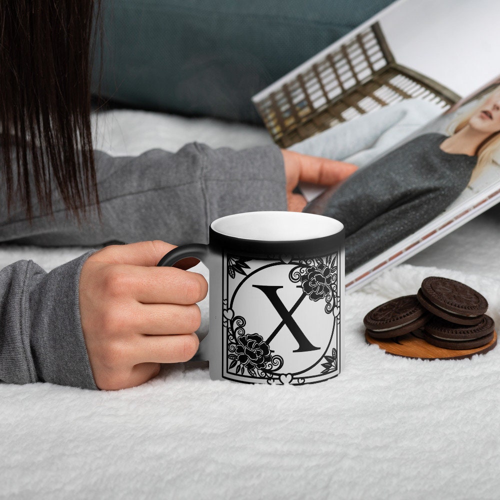 Framed Initial X Matte Black Magic Mug - Etsy