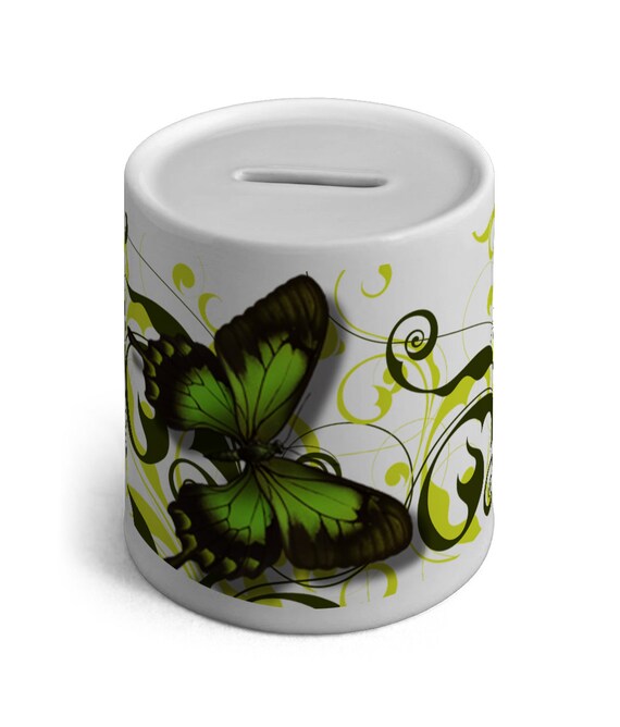 Green Butterflies Ceramic Money Box | Etsy