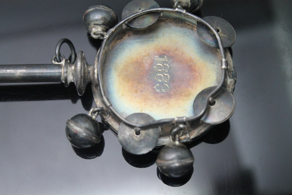 RARE Antique VICTORIAN ERA Solid Sterling Silver Baby Rattle With Bells ...