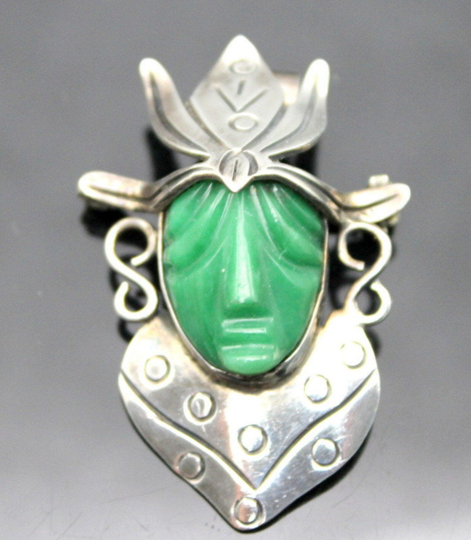 GIFT IDEA Vintage Mexican Jade Aztec Masks Sterling Silver Pendant ...