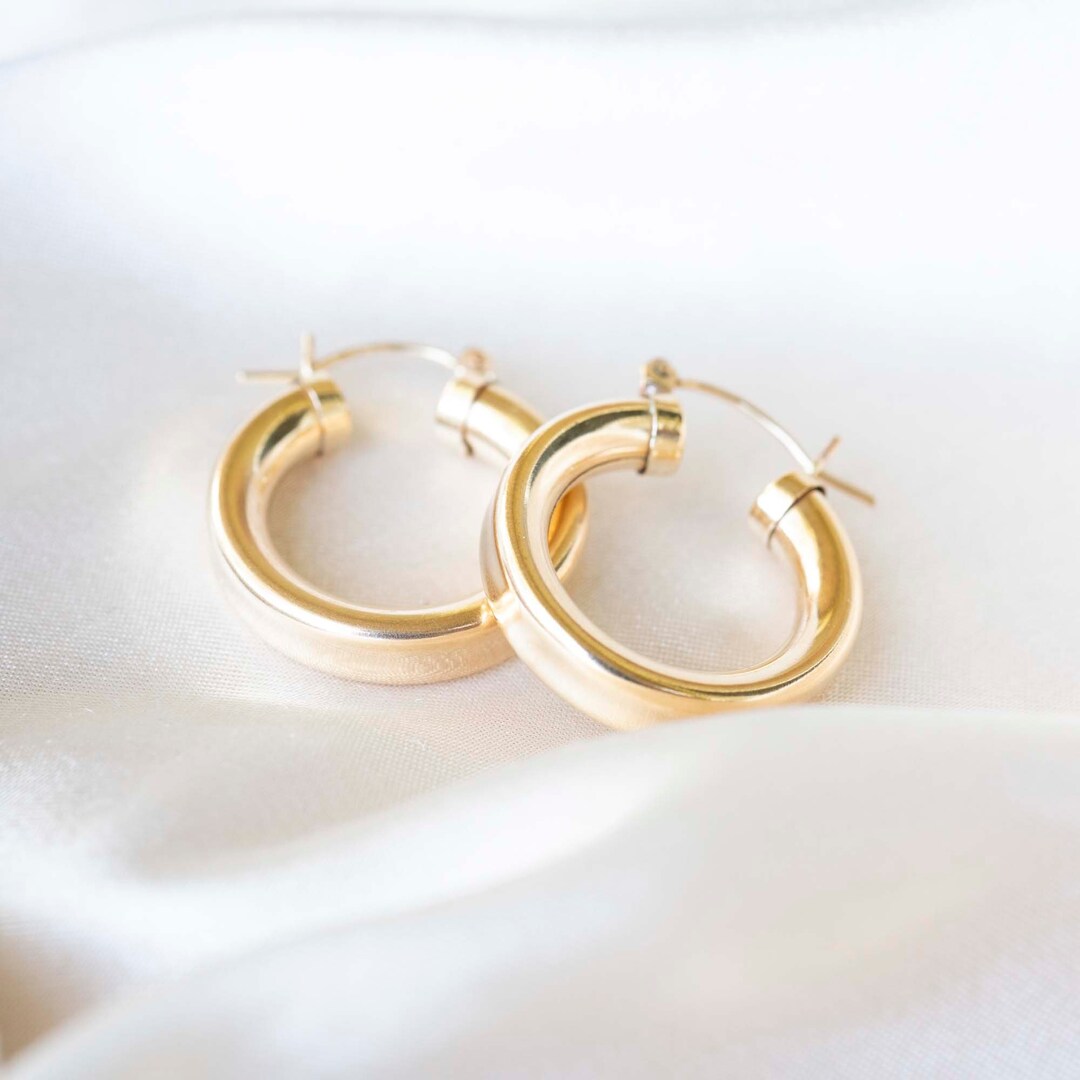 Gold Chubby Hoops, Gold Hoops, Clasp Hoops, Everyday Earrings, Gold ...