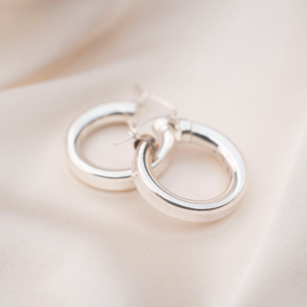Sterling Silver Chubby Hoop Earrings: Handmade Classic Clasp Hoops - Etsy