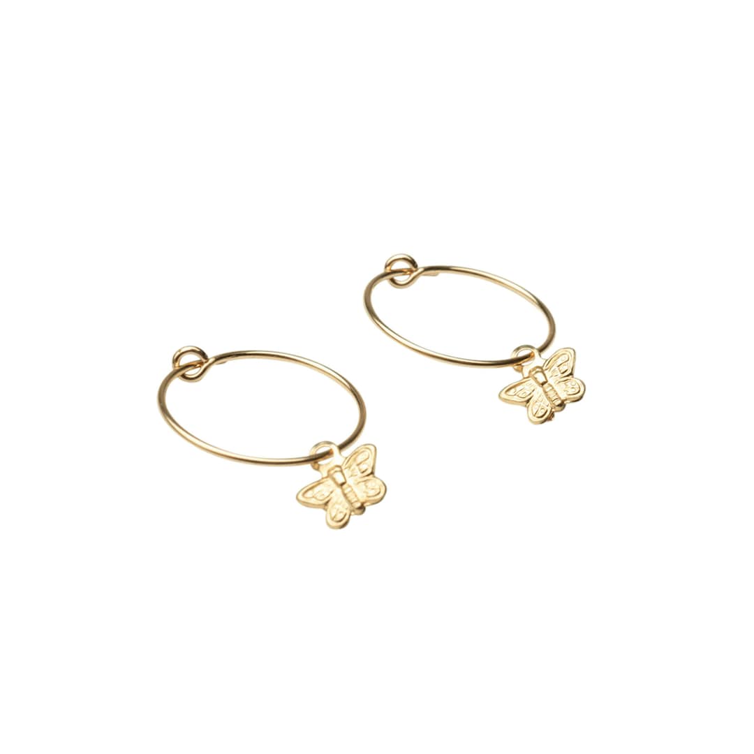Dainty 14k Gold Filled Butterfly Hoop Earrings, Simple Hoops - Etsy