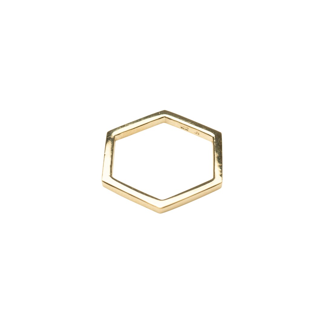 14k Solid Gold Hexagon Ring: Geometric Handmade Band - Etsy