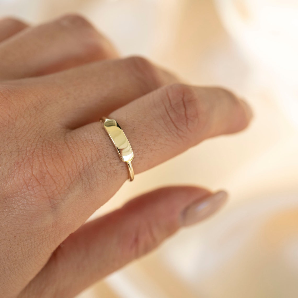 14k Solid Gold ID Signet Ring: Custom Engraving - Etsy