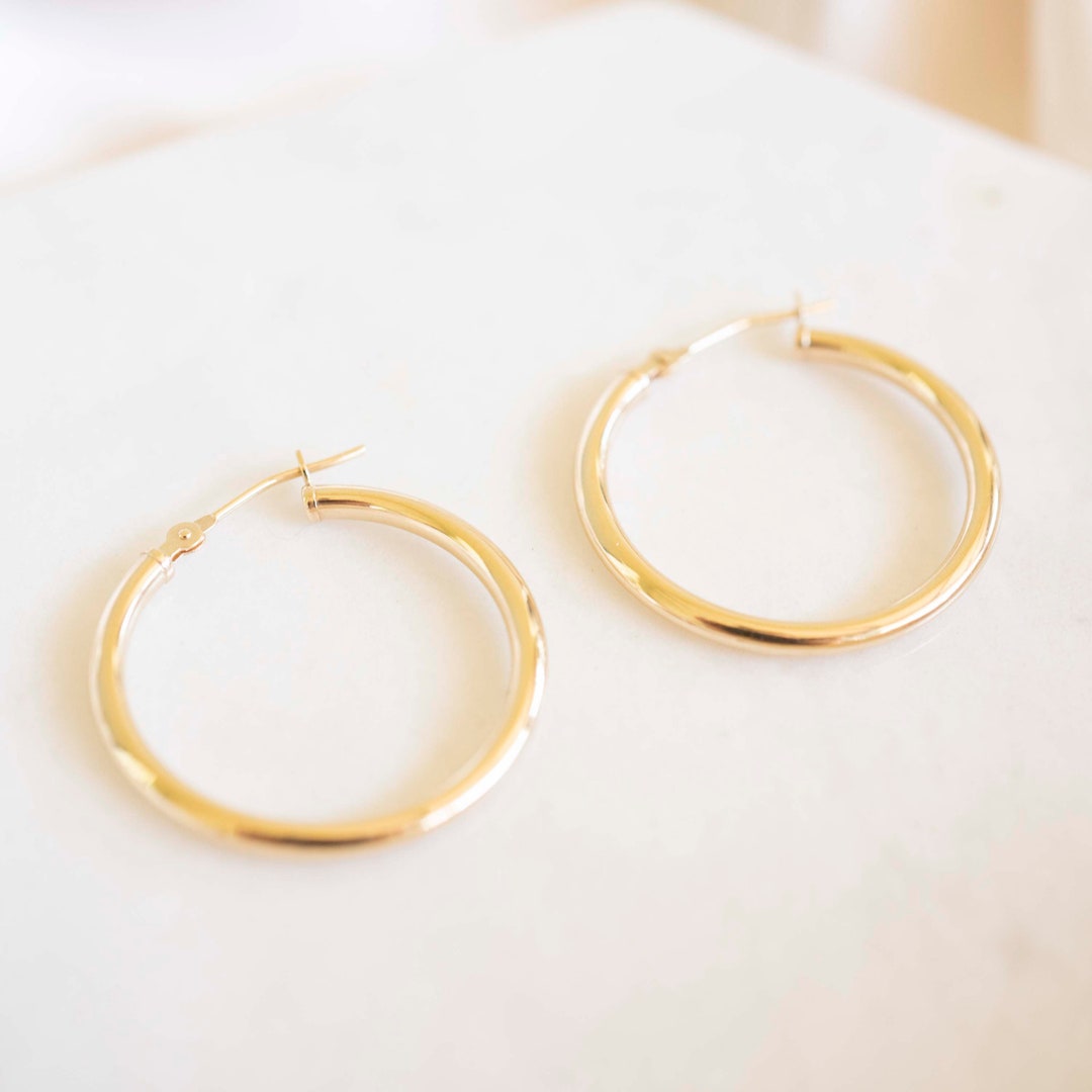 Handmade 14k Solid Gold Clasp Hoops: Lightweight Everyday Earrings - Etsy