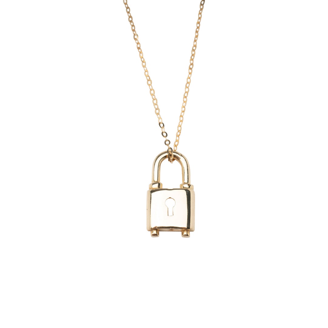 14k Keyhole Lock Necklace, Gold Lock Charm Necklace, 14k Gold Lock ...