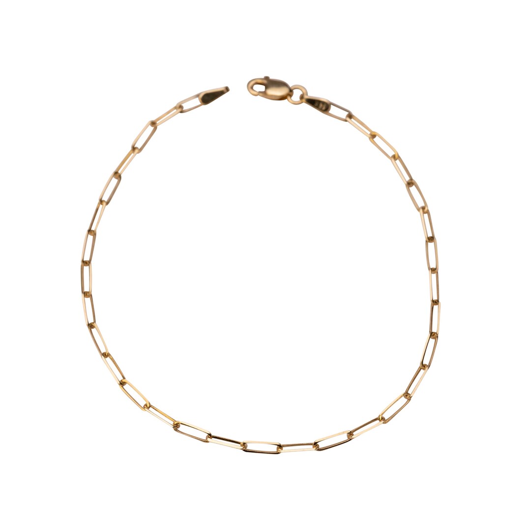 14k Solid Gold Small Rectangle Bracelet | 14k Gold Paperclip Bracelet ...