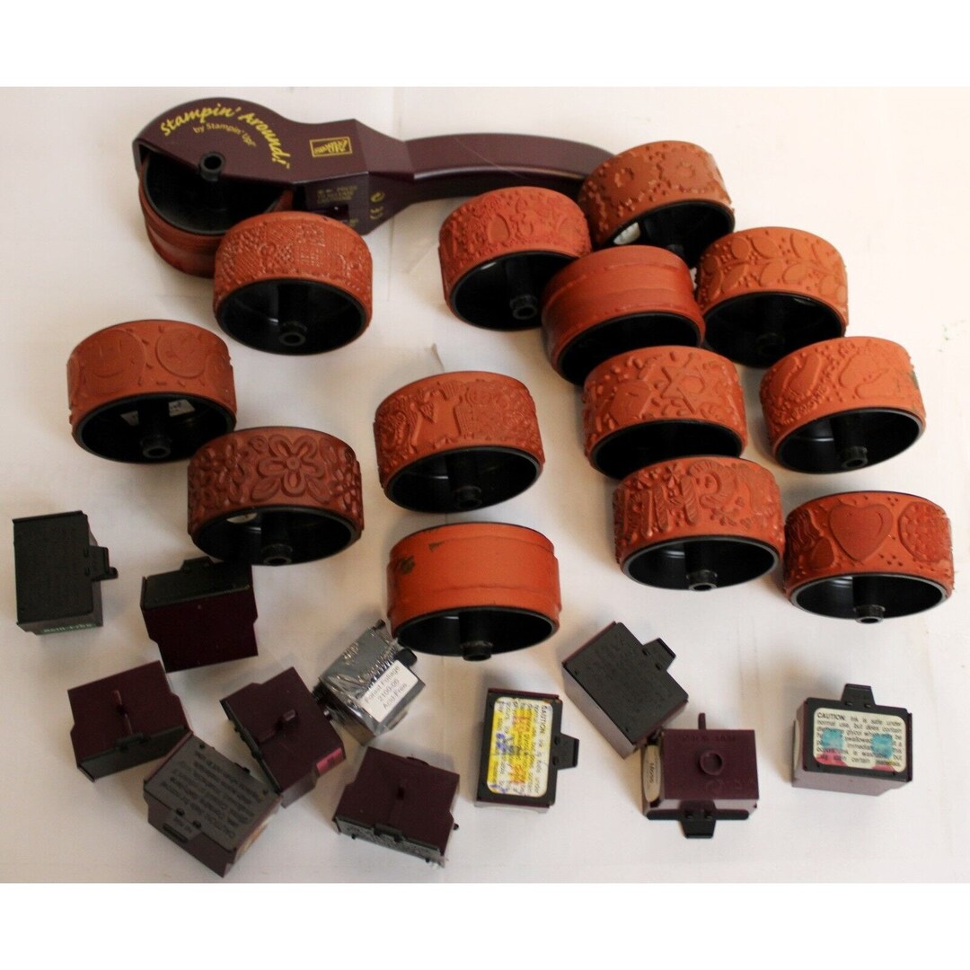 Stampin up 26 Pc Roller Stamp Lot Ink Patterns Tool Heart Flower Snow ...