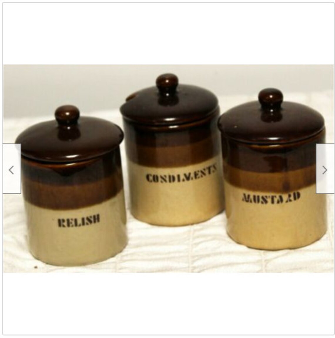 Vintage 60s 3 Brown Dip Tan Condiment Jars W/lids Stoneware | Etsy
