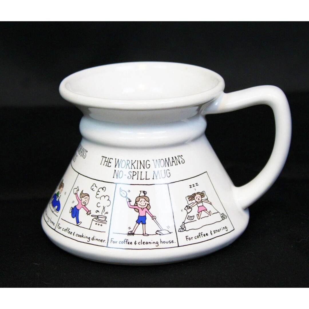 Vtg 80s 90s the Working Woman No Spill Coffee Mug White Curved Graphic ...