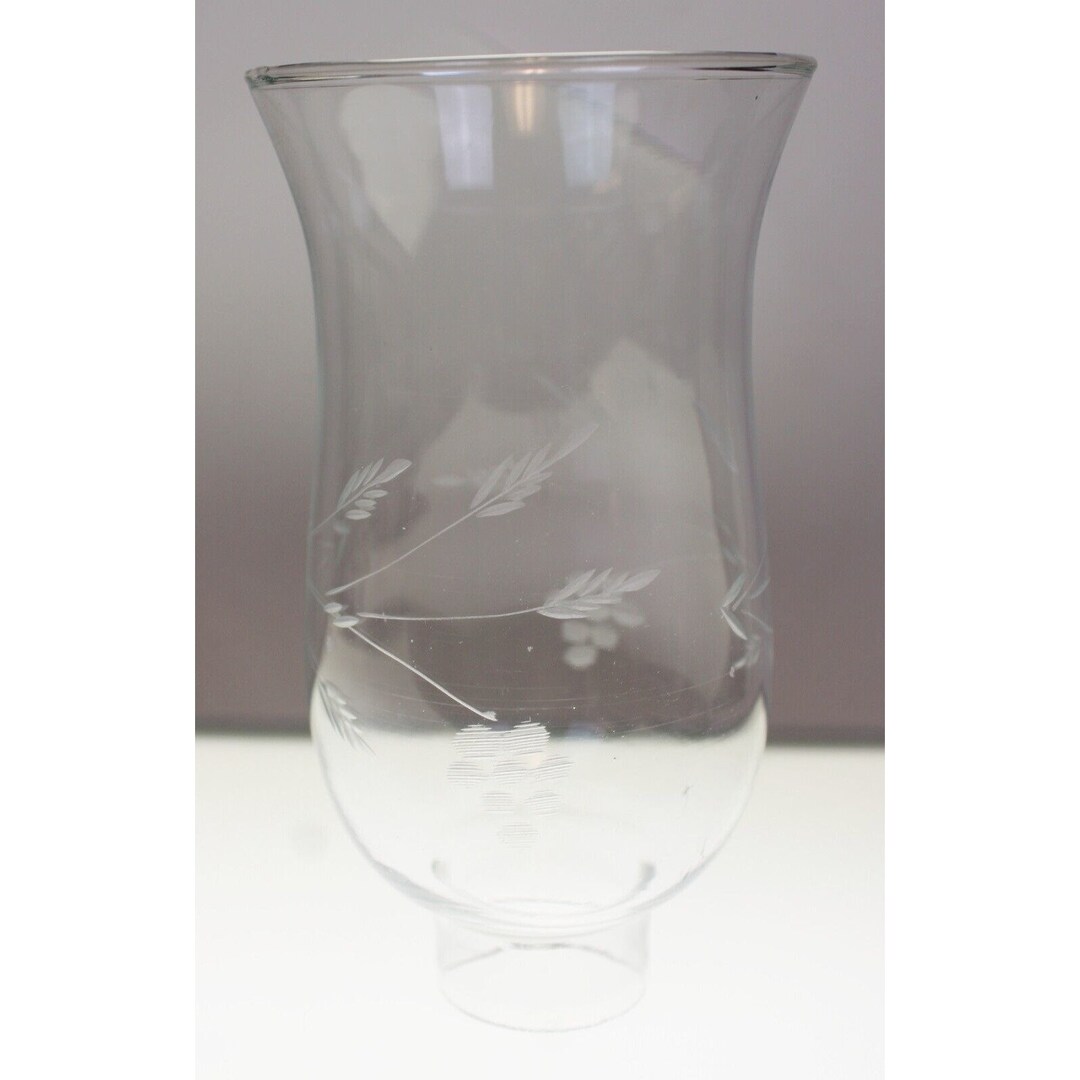 Hurricane Glass Lamp Shade Flower Etched Clear Curved Bell Shaped Top ...