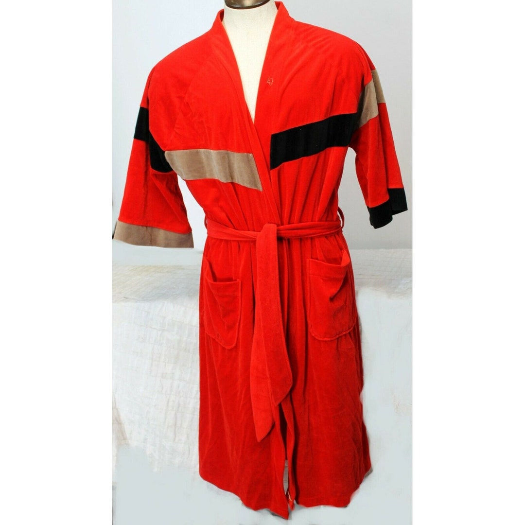 Vtg 80s Christian Dior Monsieur Red Robe Black Grey Stripe Men 1 Sz Tie ...