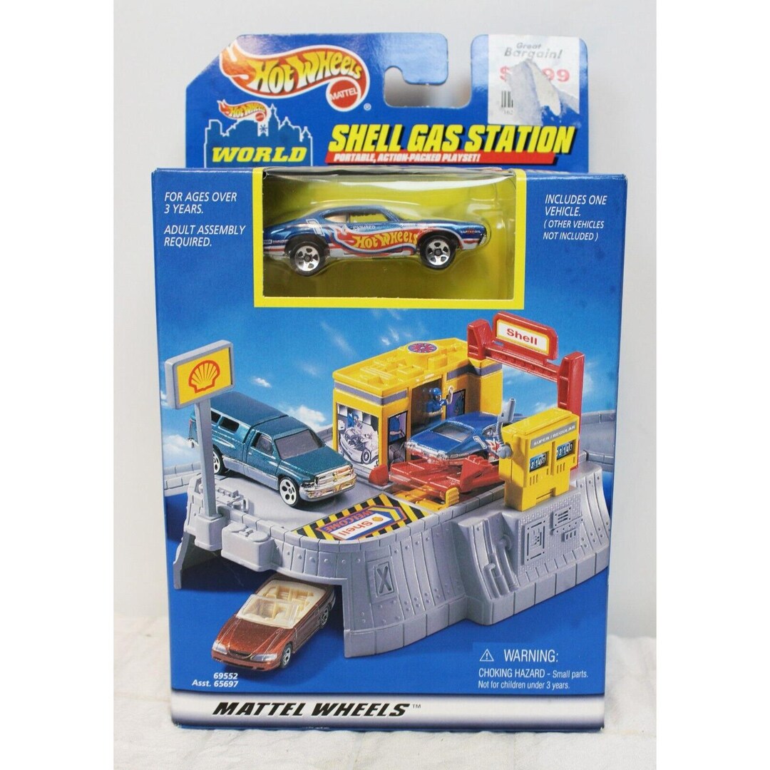 2000 Mattel Hot Wheels Shell Gas Station 69552 Action-packed Playset ...