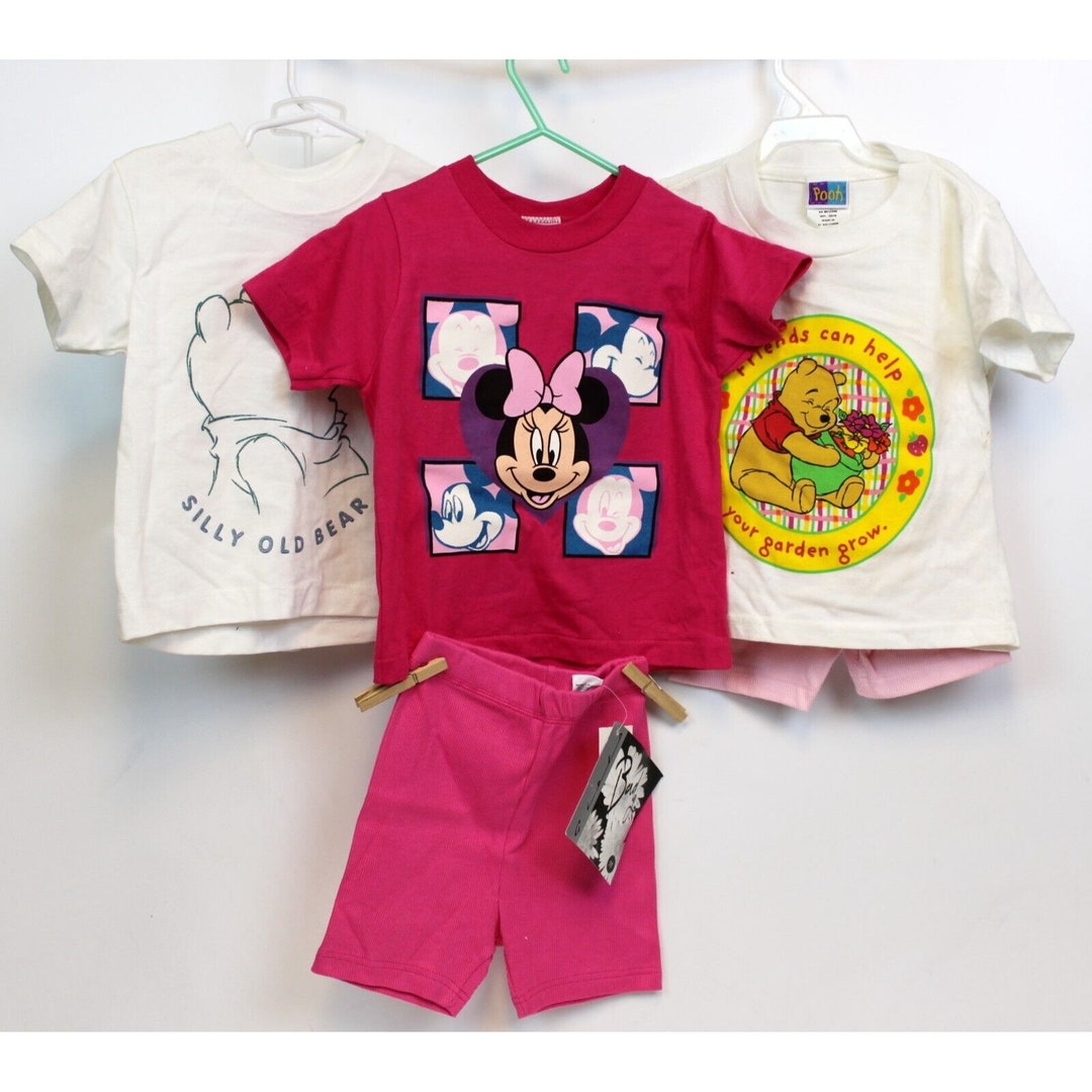 3 VTG 90s Disney Girls 3T Outfits 6pc Pink Minnie Mouse Pooh Silly Bear ...