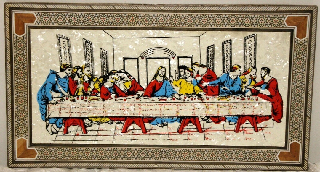 Jesus Last Supper Wooden Plaque Inlay Stone Print on Pearl-crystal Look ...