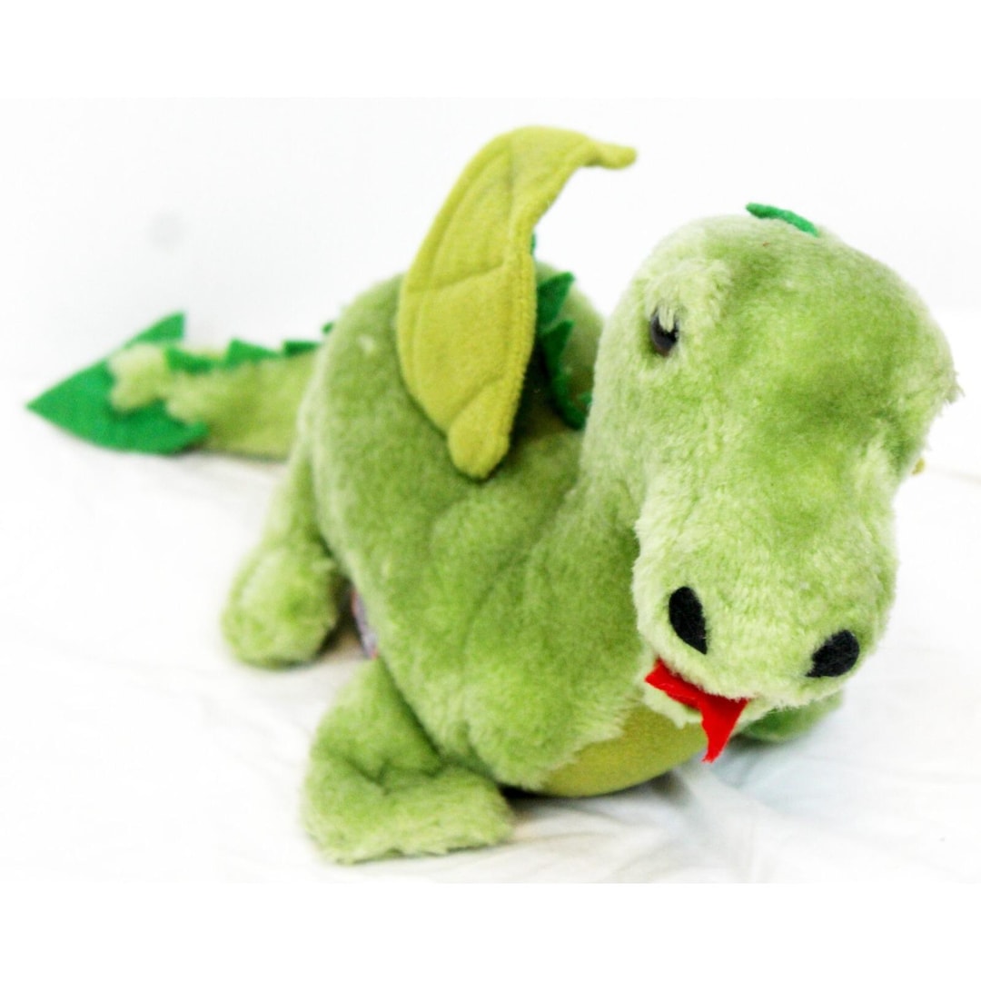 Vtg 1980 Dakin Green Dragon Plush Stuffed Toy 13" Soft Forked Tongue ...