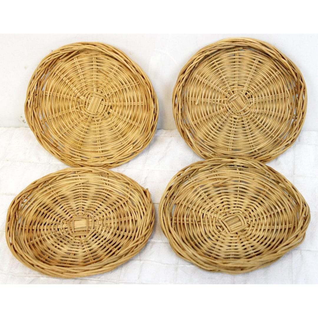 4 Wicker Bamboo Mini Paper Plate Holder Drink Coaster Boho Tiki Outdoor ...