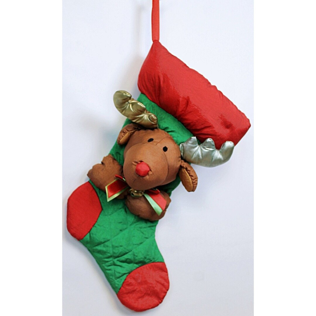 VTG 90s 18 Rudolph Reindeer Nylon Plush Christmas Stocking Red Nose ...