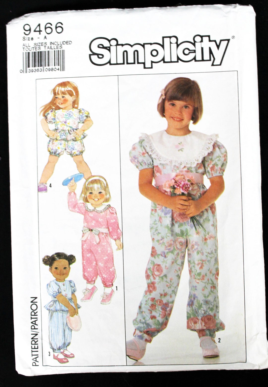 Vtg 1990s Simplicity 9466 Crafts Child's Jumpsuit Romper 4 Variations ...