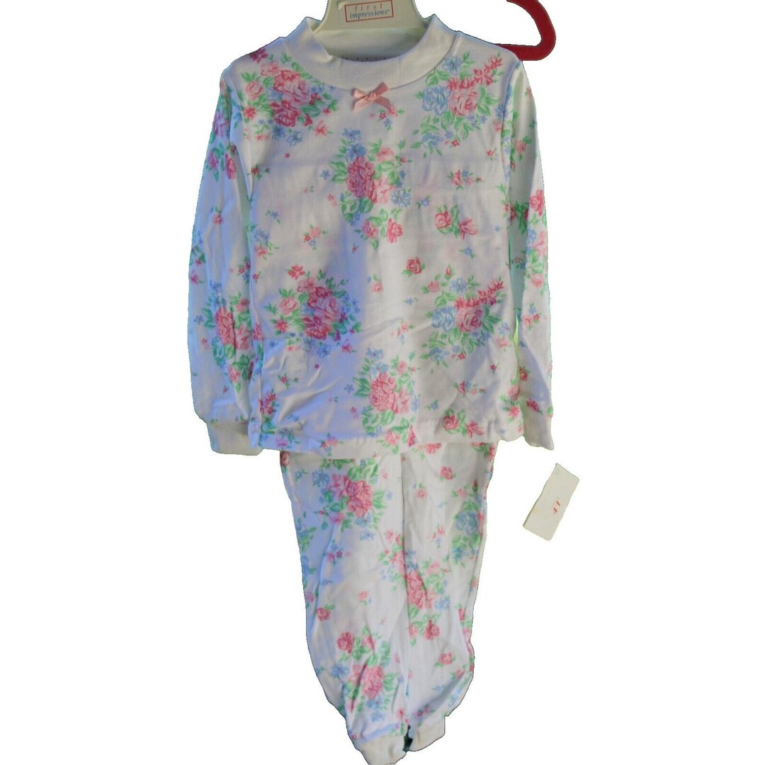 Vtg 90s First Impressions Girls PJ Set Sz 4T Flowers Long Sleeved ...
