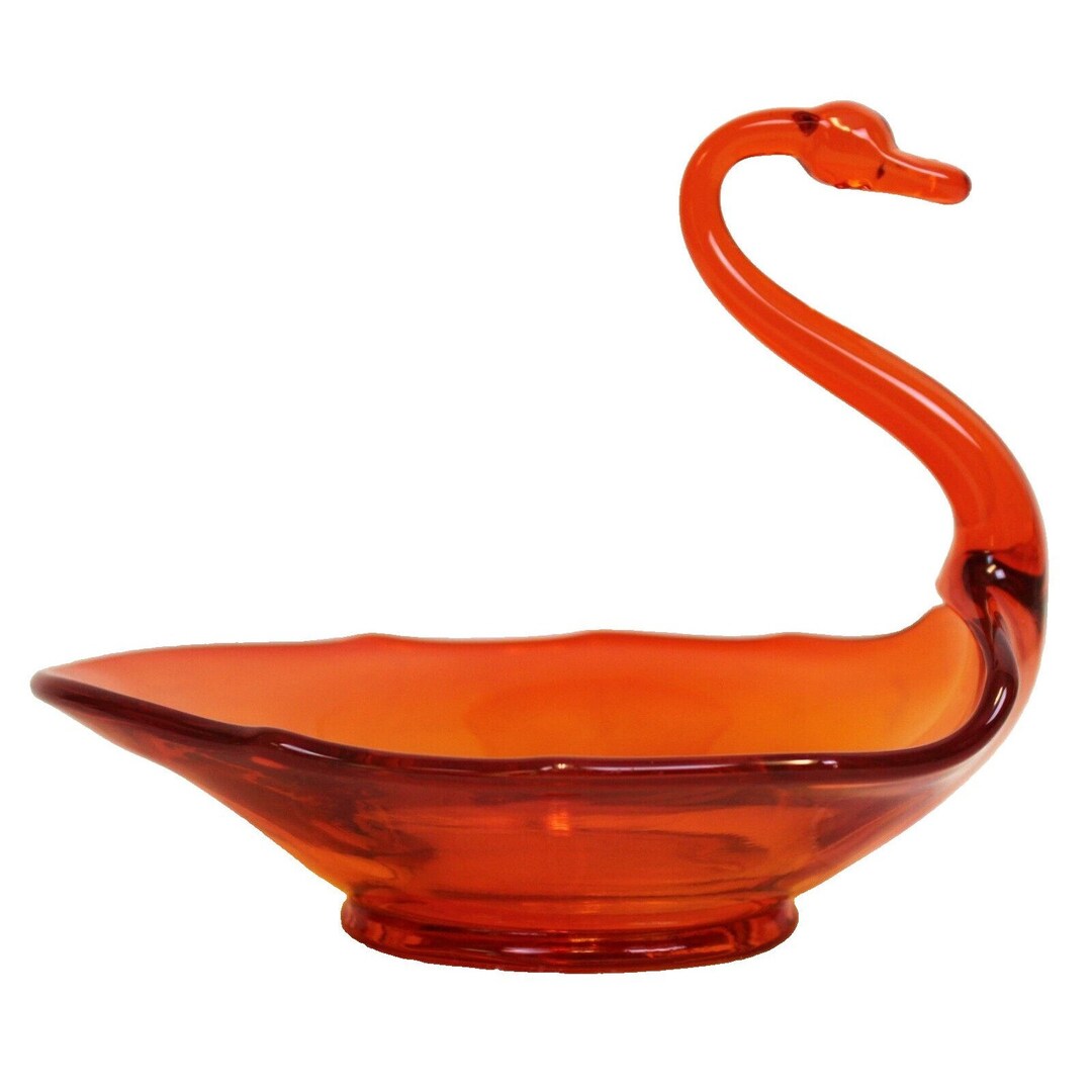 Viking Orange Glass Swan Bowl Dish Art Small Elegant Candy Trinket ...