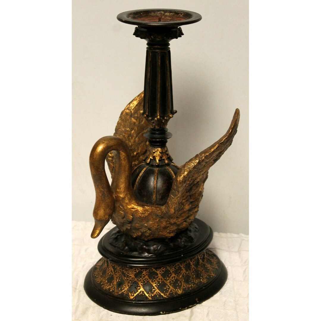 Large Centerpiece Swan Candle Holder Pillar Hollywood Regency Golden ...