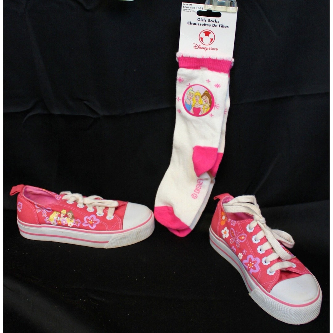 2000s Disney Store Pink Princess Shoes Lg 11/12 Embroidered Socks ...