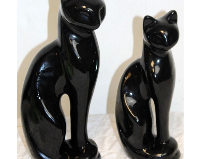 2 Vtg MCM 1960s Cats Glossy Solid Black Ceramic Shiny Sitting - Etsy