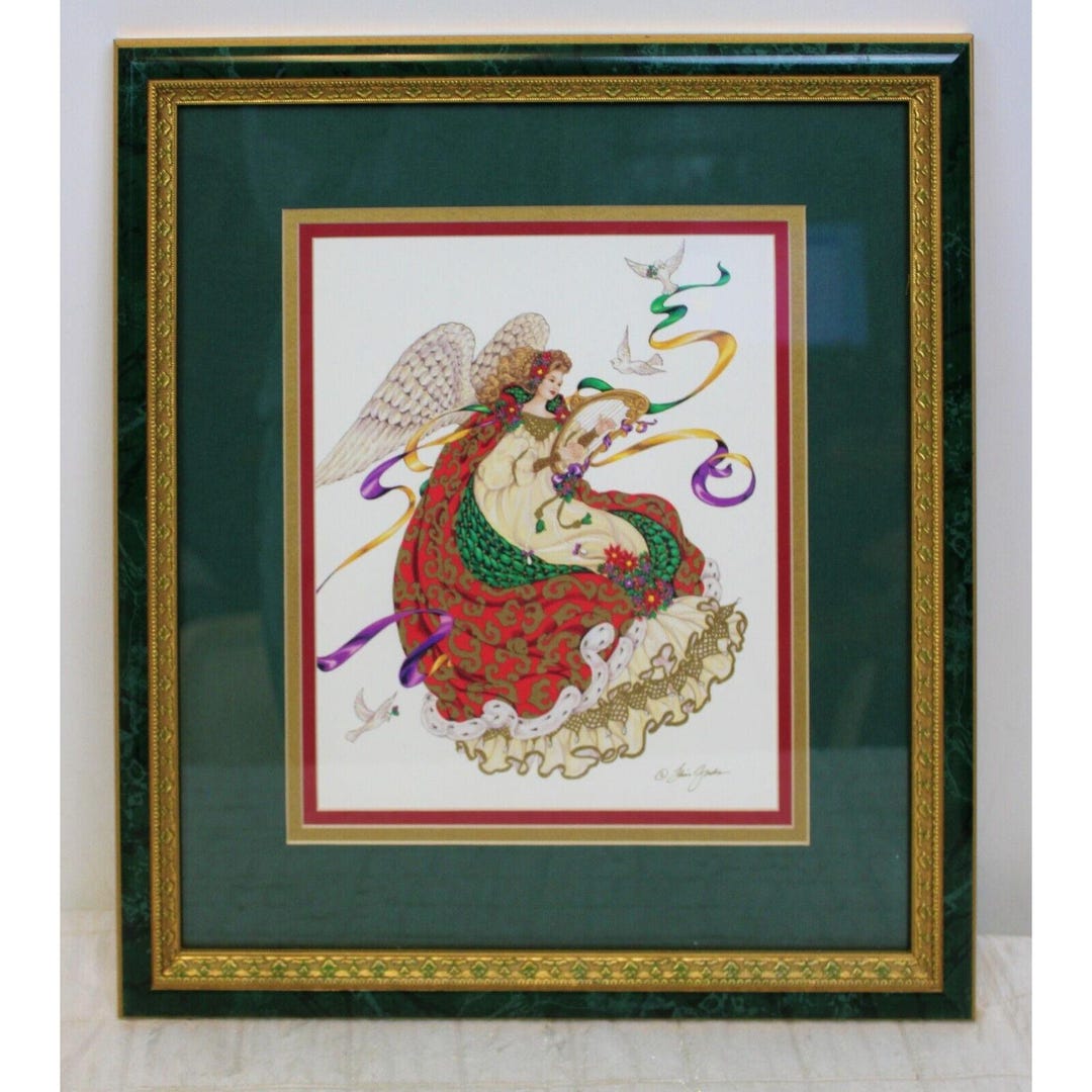 Lain Gordon Angel of Hope Framed Print Art Painting Woman Harp Colorful ...