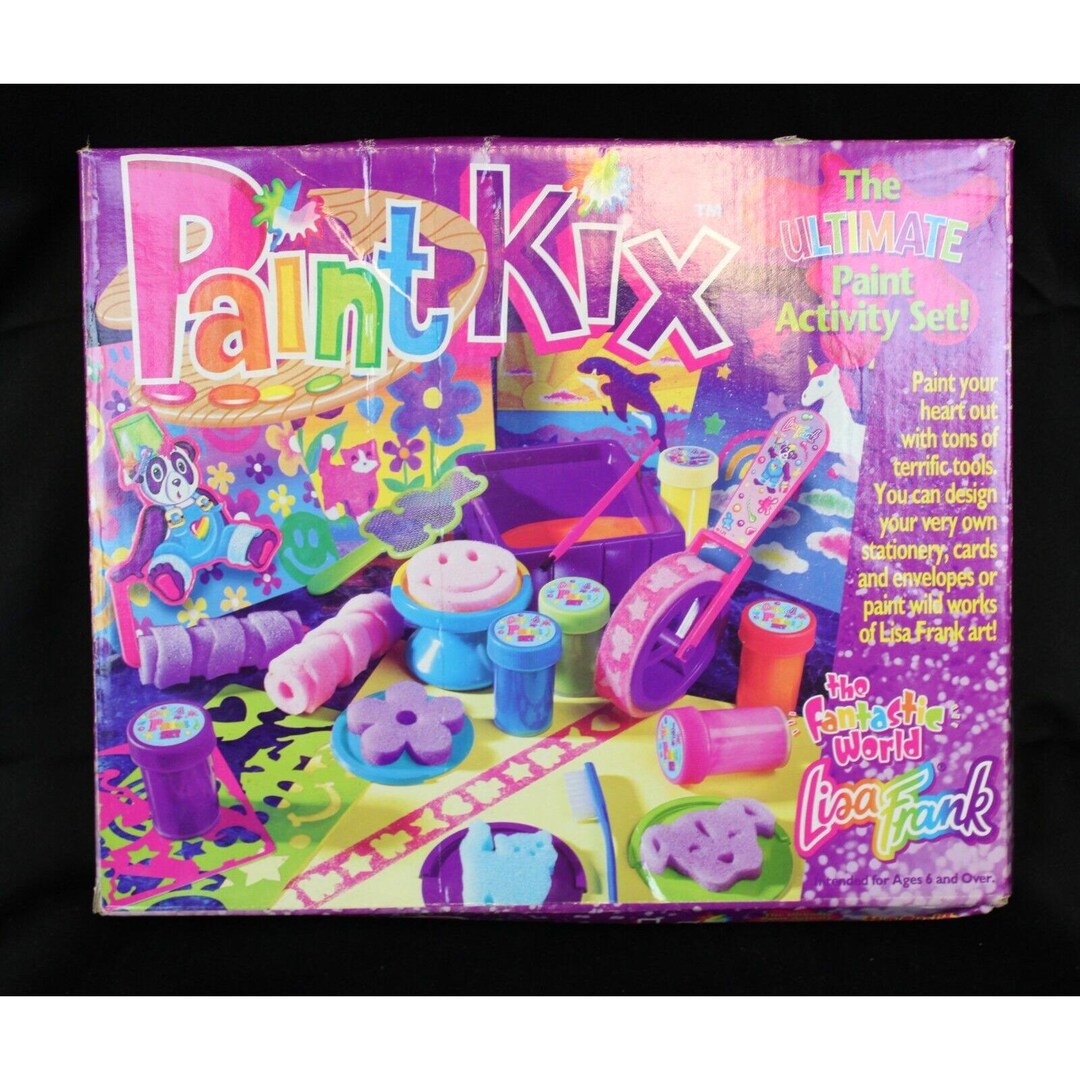 Vtg 30 Pc Lisa Frank Paint Kix Activity Set Craft Kit Stamp Wheel ...
