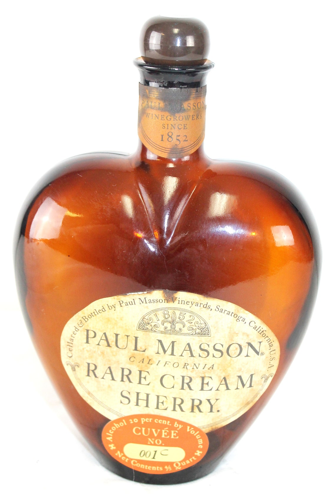 Paul Masson Rare Cream Sherry Liquor Bottle Empty Heart Shaped Etsy