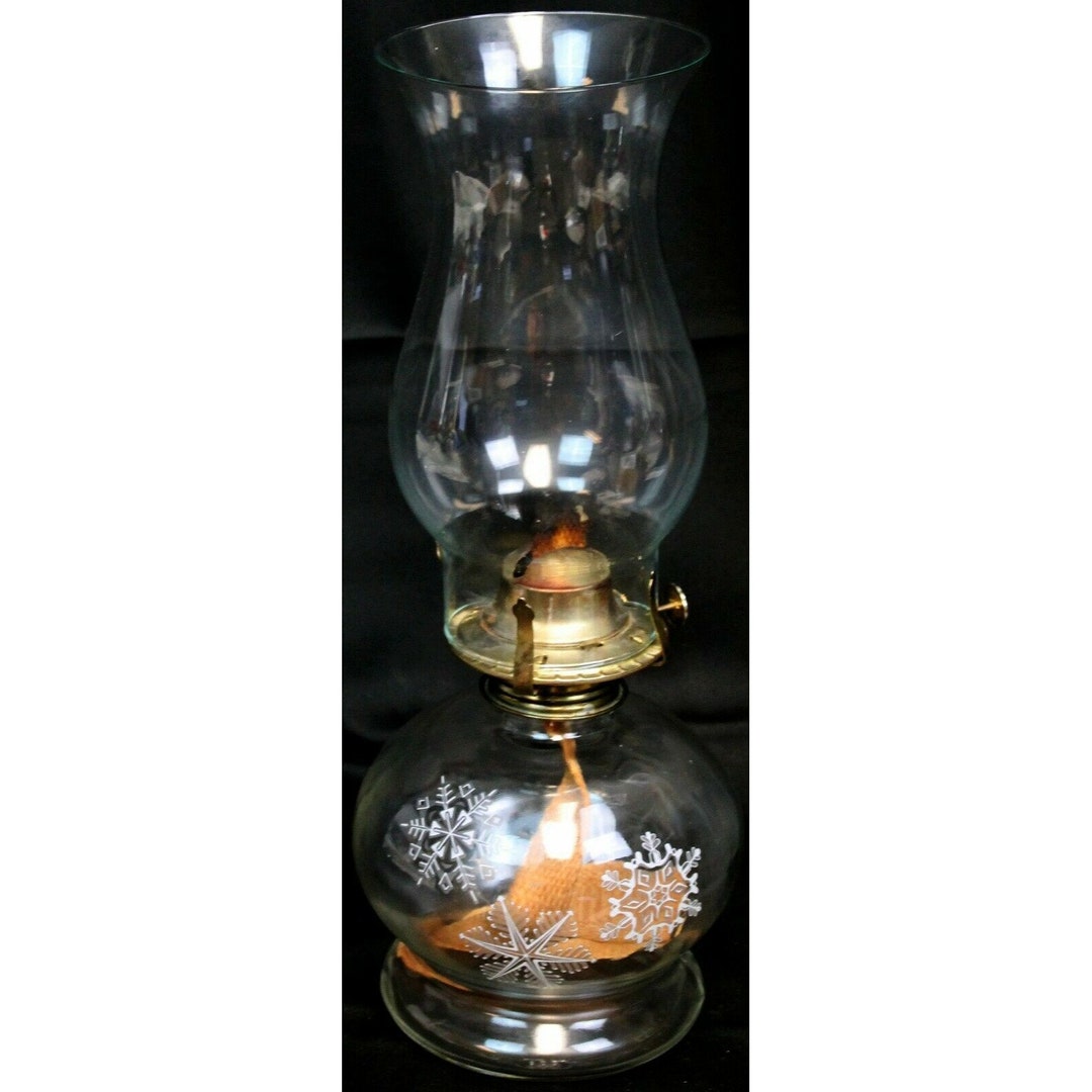 Vtg Oil Lamp Hurricane Glass Snowflakes Clear 14 Tall - Etsy