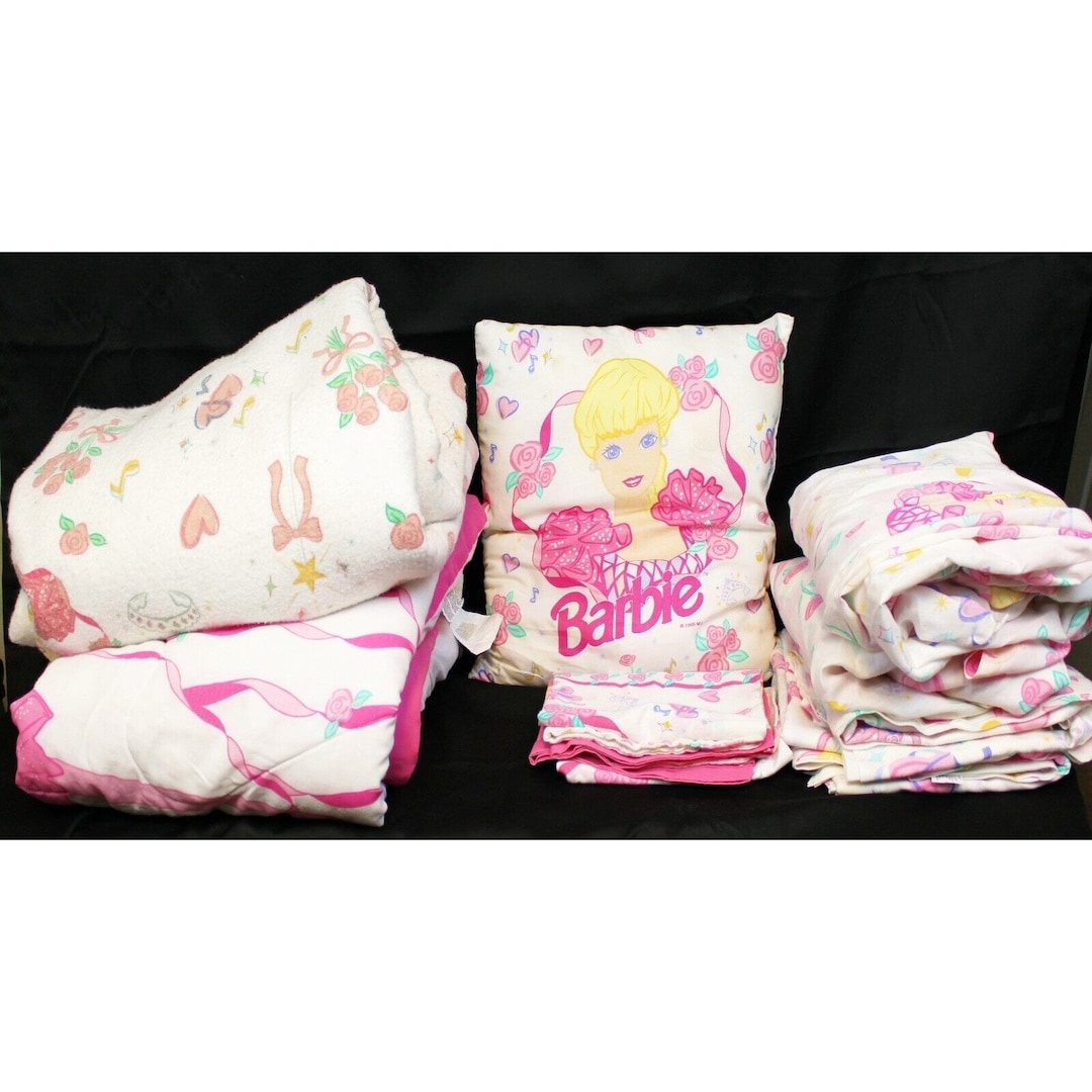 VTG 1995 9 Pc Barbie Full Size Bed Set Comforter Fitted Sheet Pillow ...