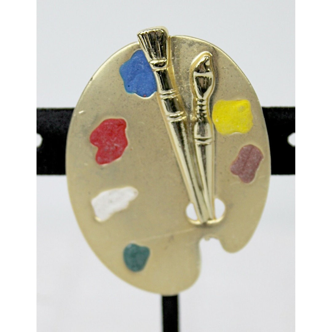 Artist Palette Brooch Pin Paint Pallet Brush Creative Gold Tone Teacher ...