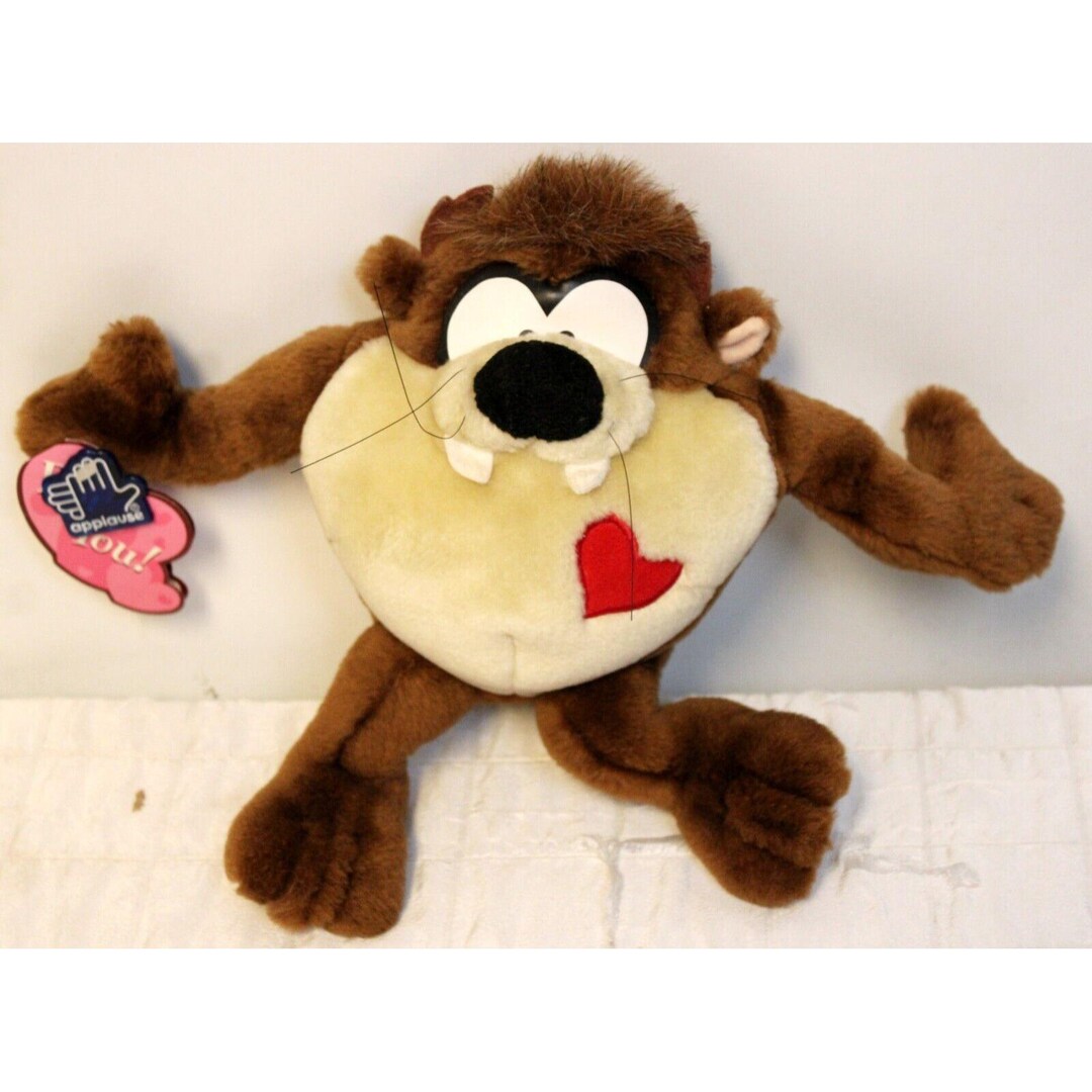 Vtg 1999 WB Looney Tunes Taz Tasmanian Devil Heart Plush 10" Applause ...