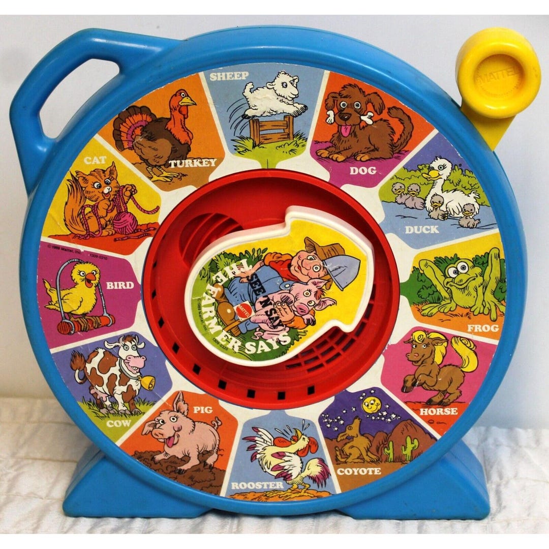 1989 Mattel See N Say the Farmer Says Pull String Animals Barn Spin ...