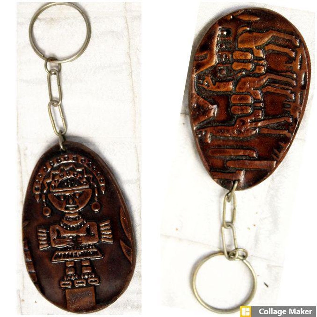 Vtg Peru Embossed Leather Keychain Llamas Tumi FOB Collectible Alpacas ...